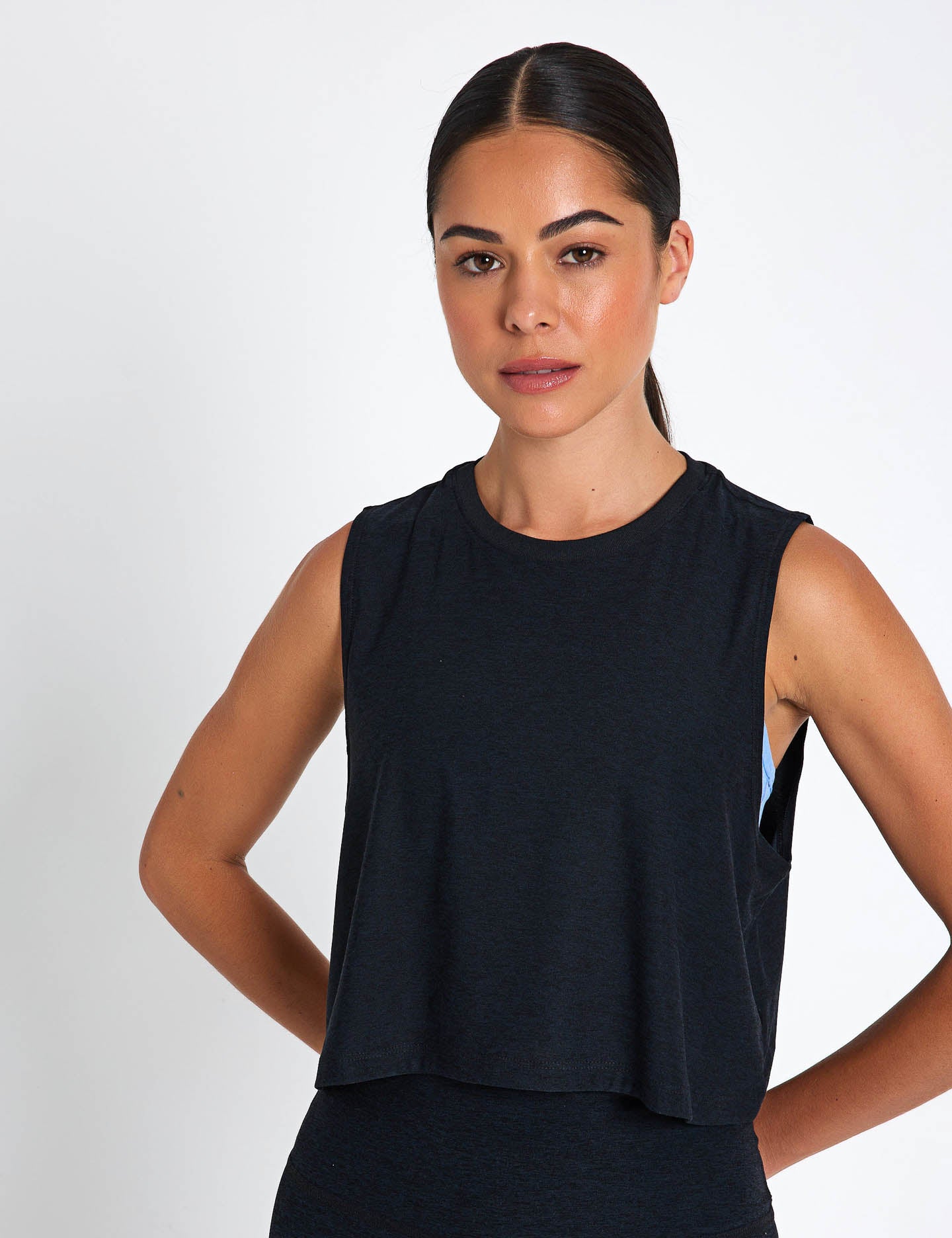 Beyond Yoga | Minimal Cropped Tank - Darkest Night | The Sports Edit